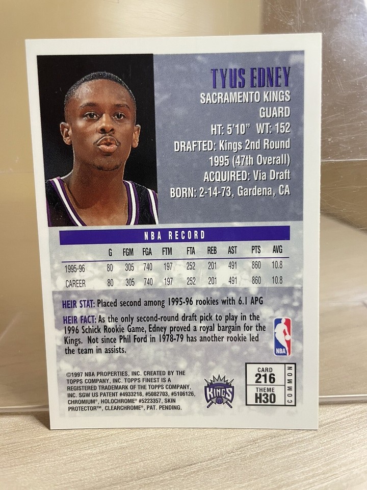 1997-98 Topps Finest Heirs Tyus Edney Coating #216 Sacramento Kings | eBay