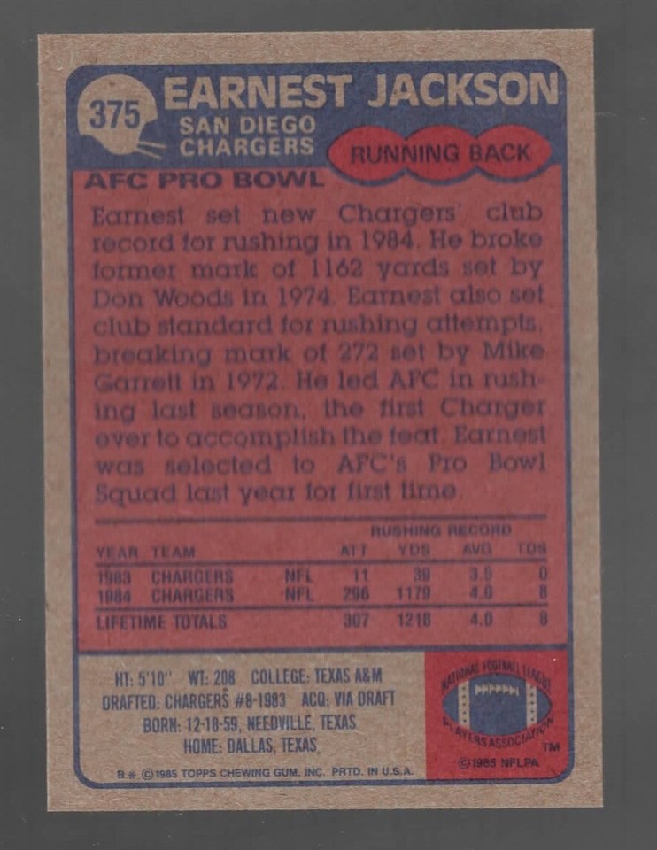 1985 Topps #375 Earnest Jackson Excellent | eBay