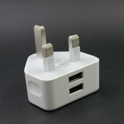 FAST DUAL 2 PORT USB CHARGER WITH 3 PIN UK MAINS WALL PLUG ADAPTER FAST ...