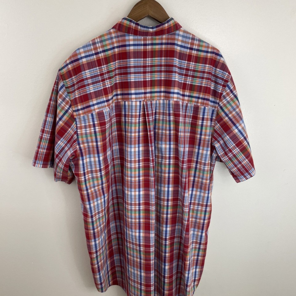Chaps Easy Care Shirt Mens XLT Tall XL Red Plaid Short Sleeve Button ...