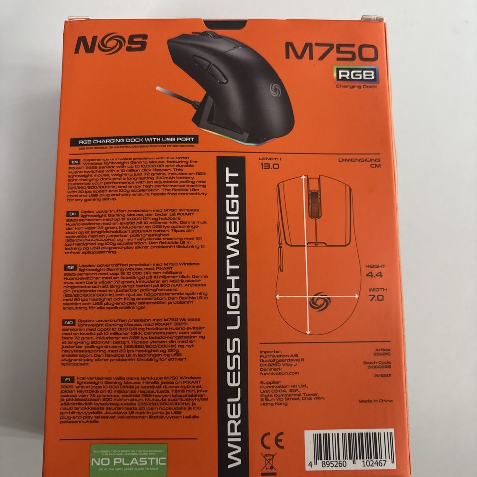 NOS M750 Wireless Lightweight Gaming Mouse With Charging Dock Black New ...