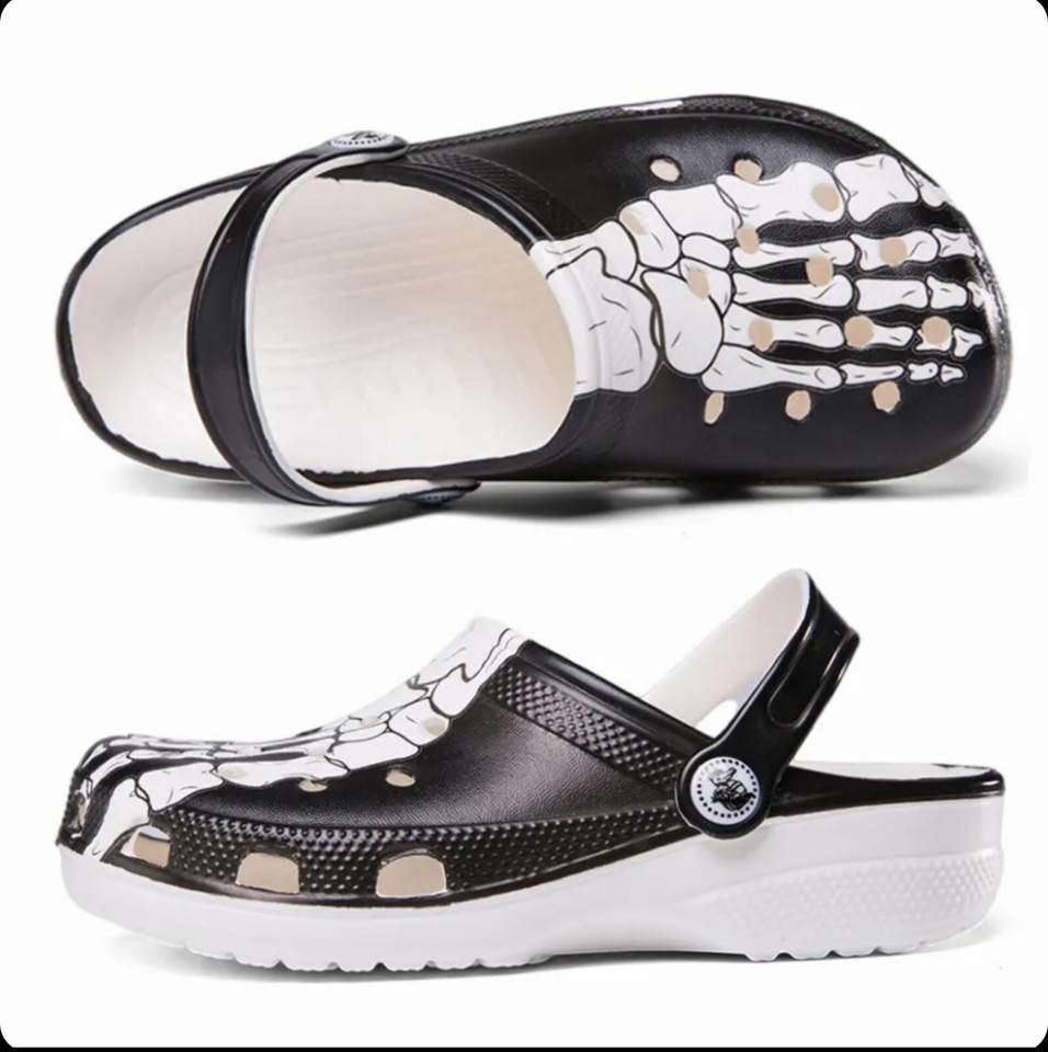 Halloween Skelton Bones Sandals Mens Womens Casual Clogs Slip On Hole ...