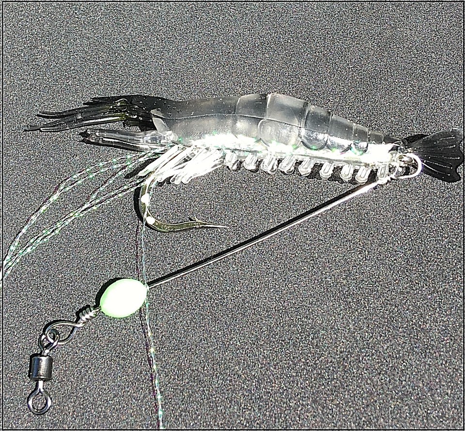 10 x GLOW Rigged Prawn Lures Bream Flathead Whiting Bass Jewfish Soft ...