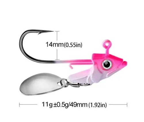 Pink Fish Head Jig Lure Barbed Hook Pike Perch Fake Bait Fishing Coarse ...