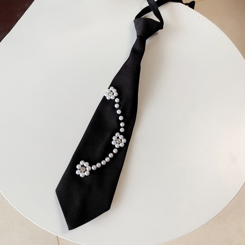 Men Women Black Ribbon Tie Crystal Rhinestone Collar Neck Tie School ...