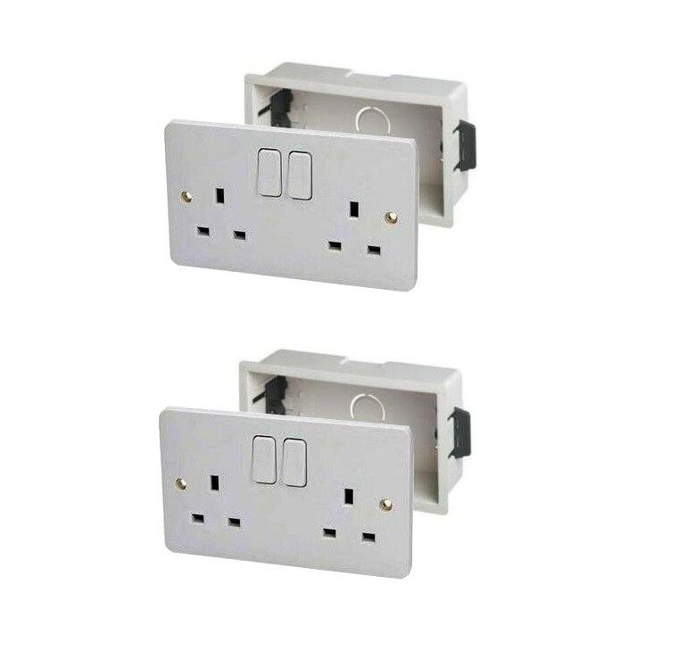2 Gang Double 3- Pin Socket & Electrical Switch Socket Back Box SET ...
