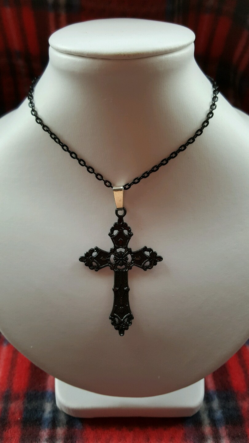 DETAILED BLACK CRUCIFIX CROSS NECKLACE PUNK METAL GOTHIC ROCKABILLY ...