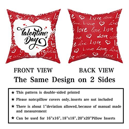 Valentine Throw Pillow Cover Set of 2 Soft Cotton Red White Love ...