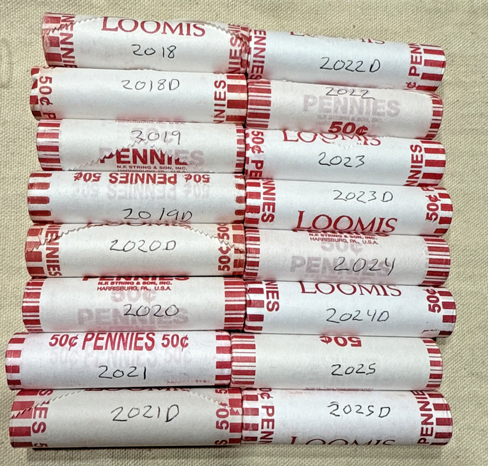 2010 - 2025 P &D 32 Bank Wrapped Uncirculated Lincoln Cent Rolls Set ...