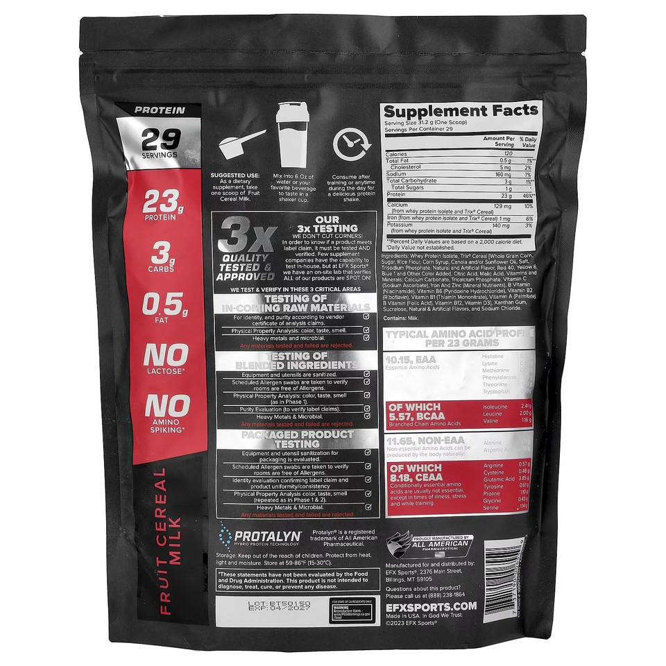 2 X EFX Sports, Protalyn Whey Protein Isolate, Fruit Cereal Milk, 2 lb ...