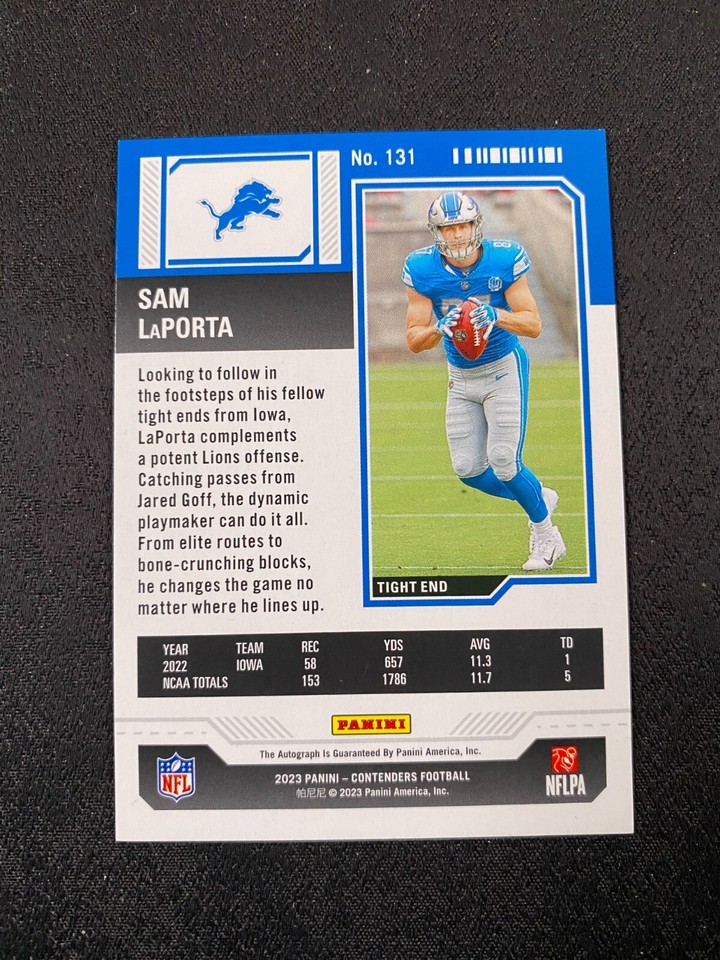 2023 Contenders Sam LaPorta Red Zone Ticket 1st Off the Line Auto RC ...