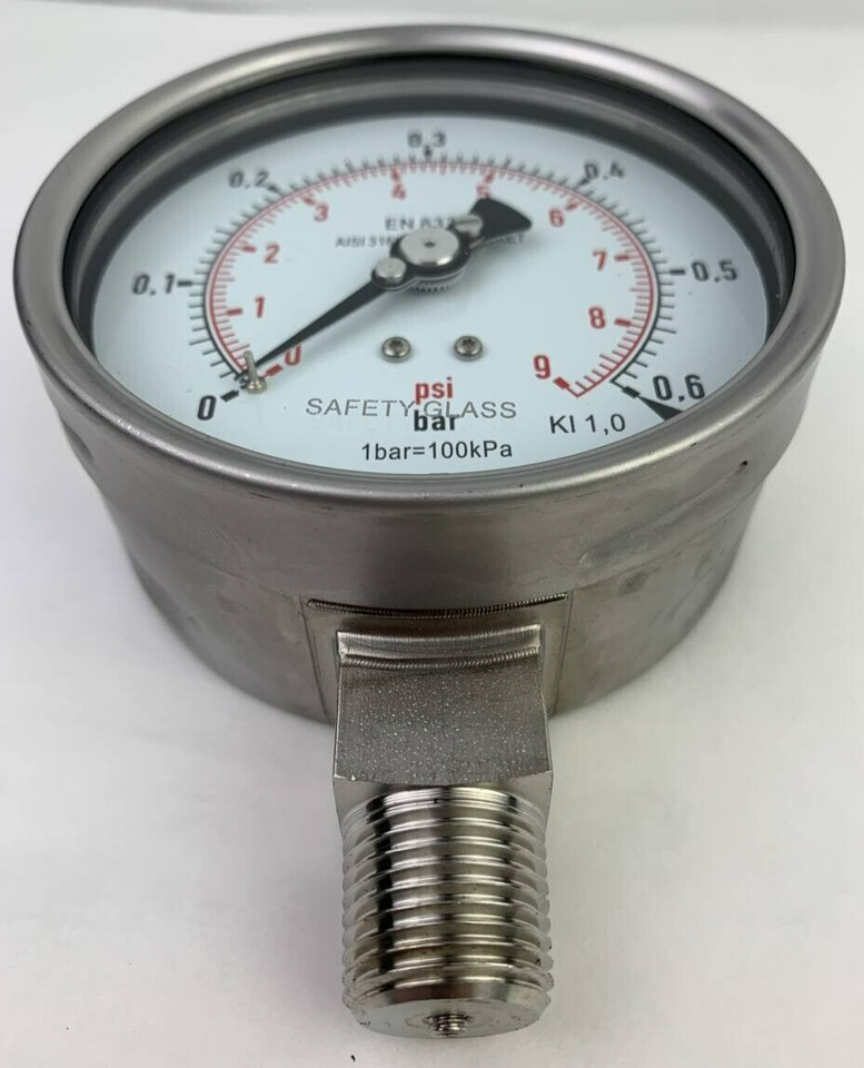 MeI Pressure Gauge Manometer EN 837-1 AISI 316L DN100 1/2NPT 6765120900 ...