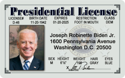 Joe Biden Presidential License Novelty ID Drivers 46 President DC ...