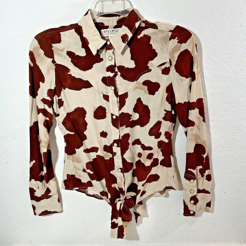 Idyllwind Miranda Lambert Sz S/P Cow Print Tie Front Long Sleeve ...