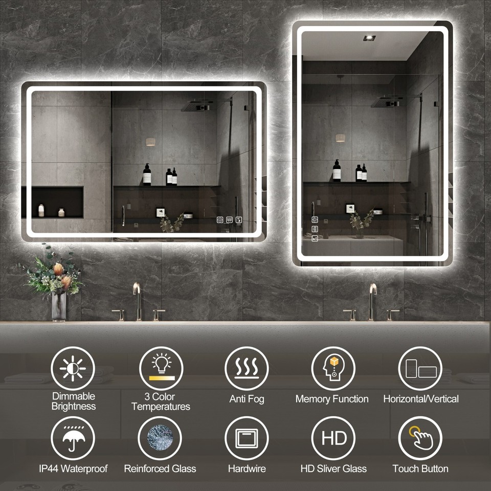 Modern LED Vanity Mirror Bathroom Bluetooth 3 Color Lights Wall Mirror ...