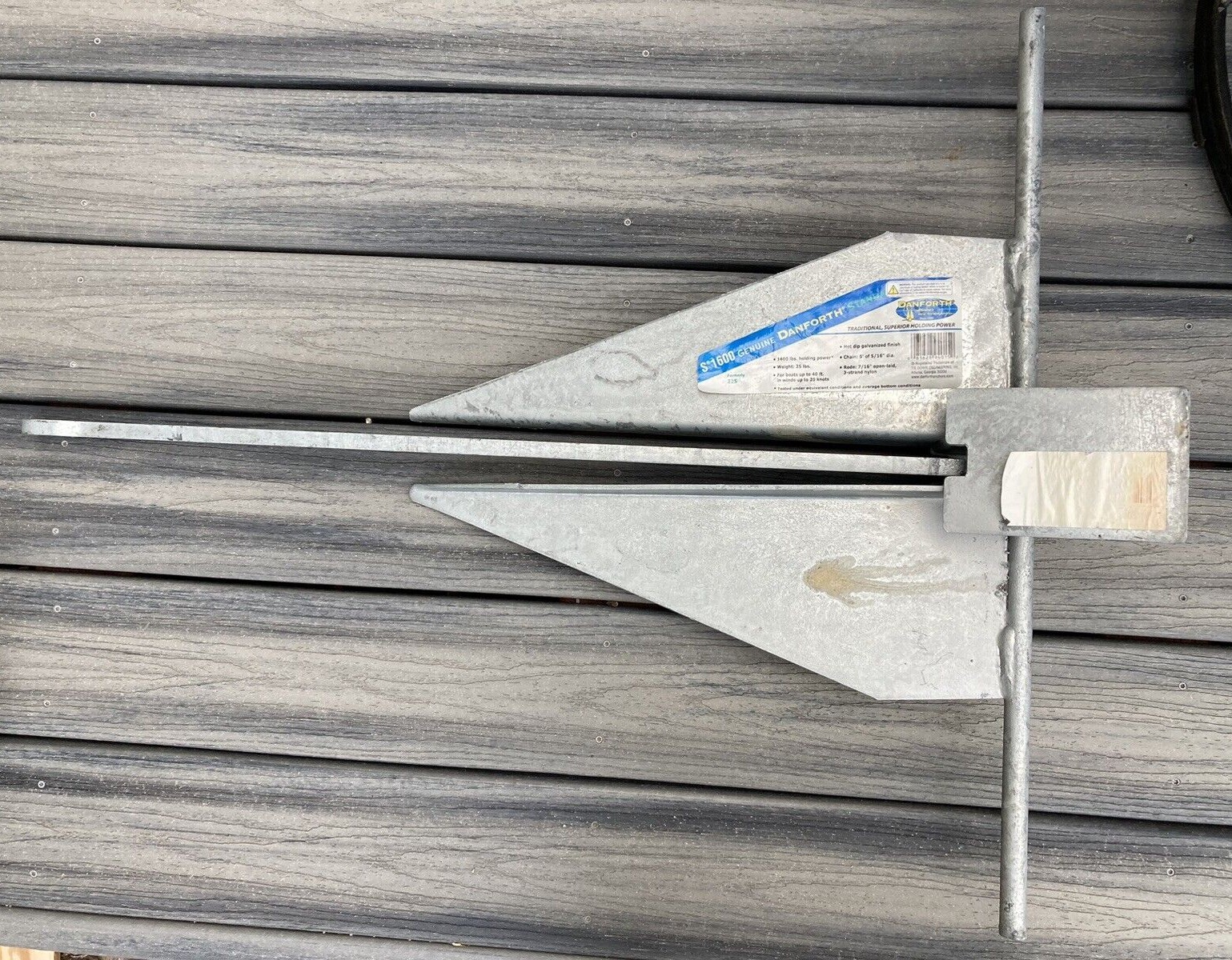 Danforth Boat Anchor #S1600 galvanized finish, for boats to 40 ft. USA ...
