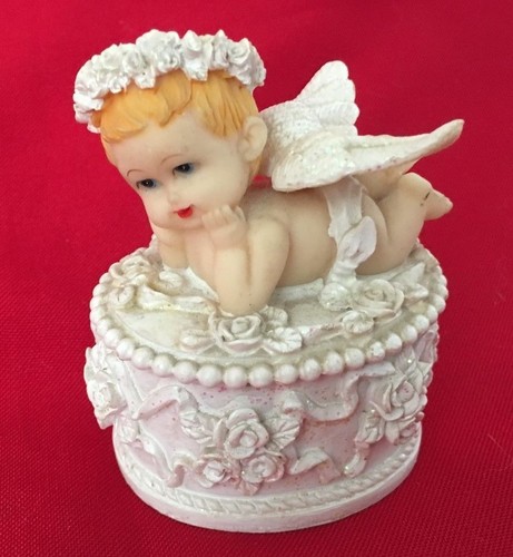 White 3 1/4" Baby Angel Trinket Box Figurine | eBay