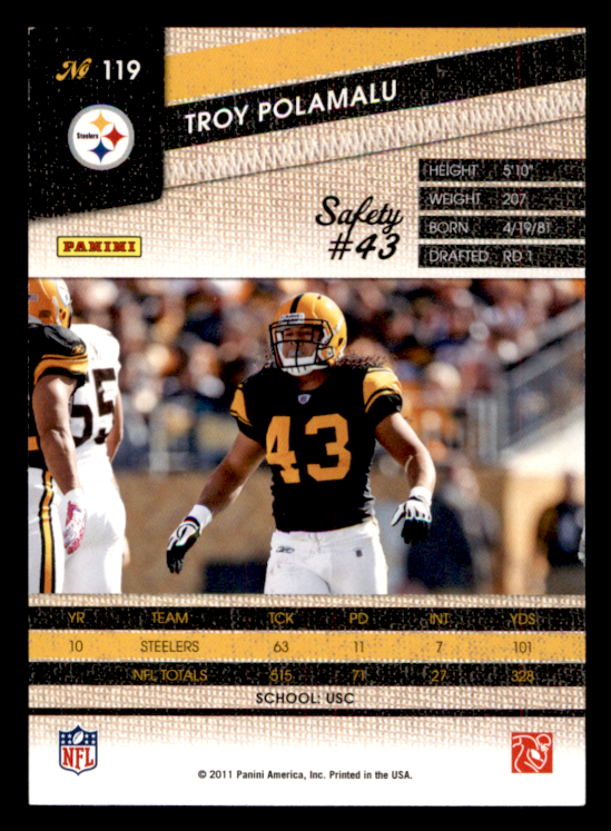 2011 Panini Threads Troy Polamalu #119 Pittsburgh Steelers | eBay