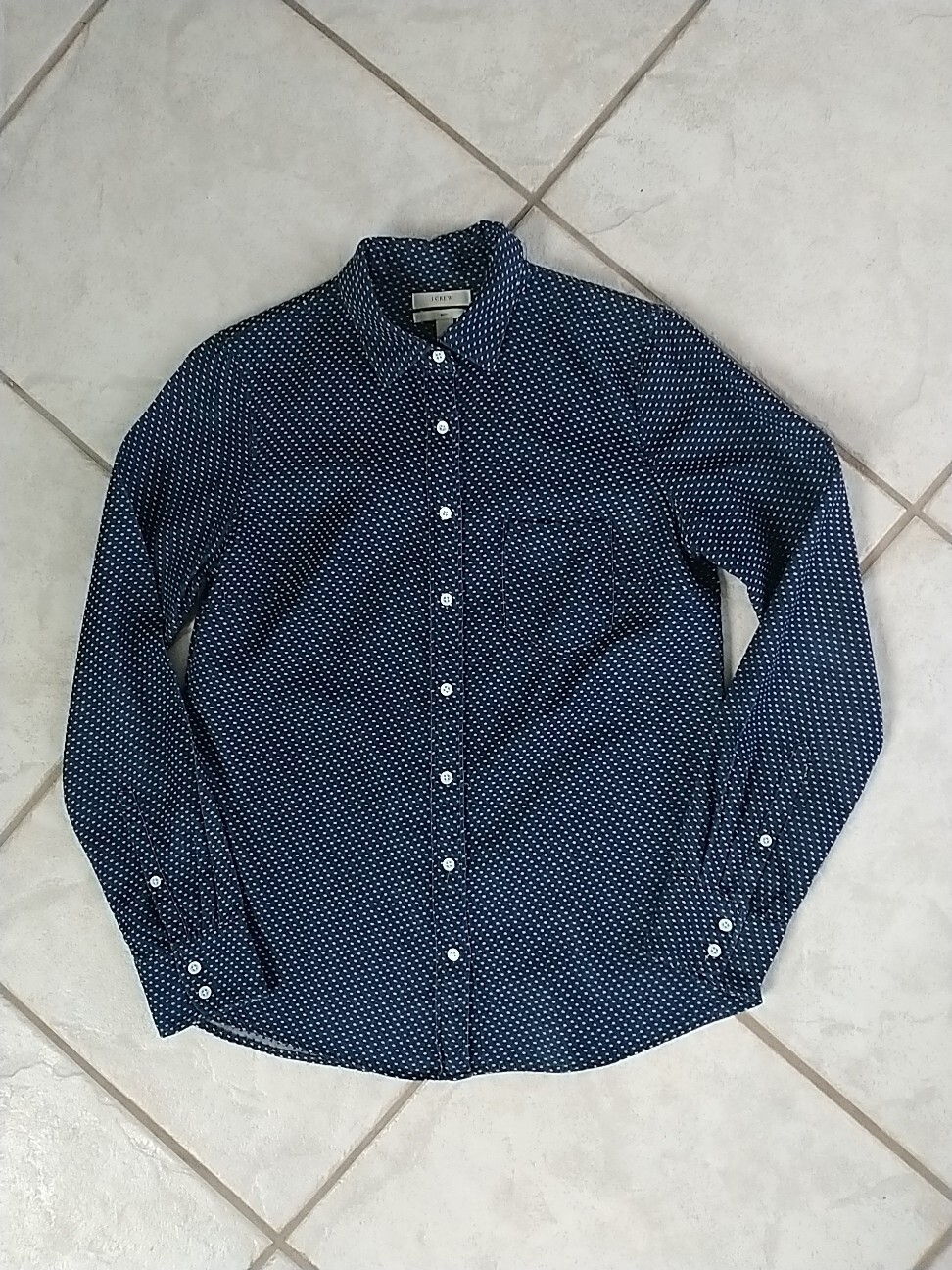 J.Crew Boy-Fit Indigo Blue Embroiderd Polka Dot Button-Down Shirt Size ...