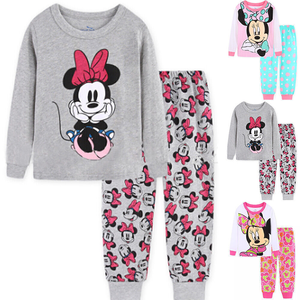 Minnie Mouse Pyjamas Nightwear Pjs Girls Kids Long Sleeve Tops Pants ...