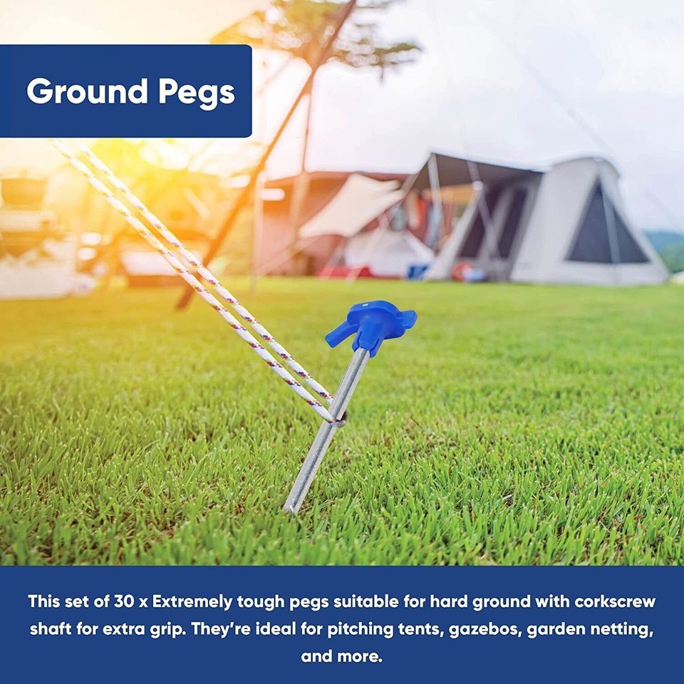 30 x Pile Driver Hard Ground Camping Rock Pegs in Case Caravan Tent ...