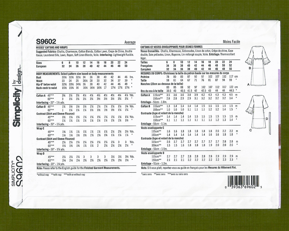 NEW Caftan & Kimono Style Wrap Sewing Pattern (Sizes 16-24) Simplicity ...