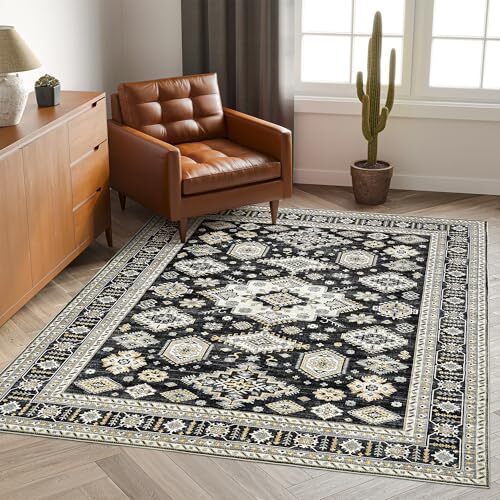 Black Area Rugs 8x10 - Machine Washable Rugs for Living 8'x10' Tpr104 ...