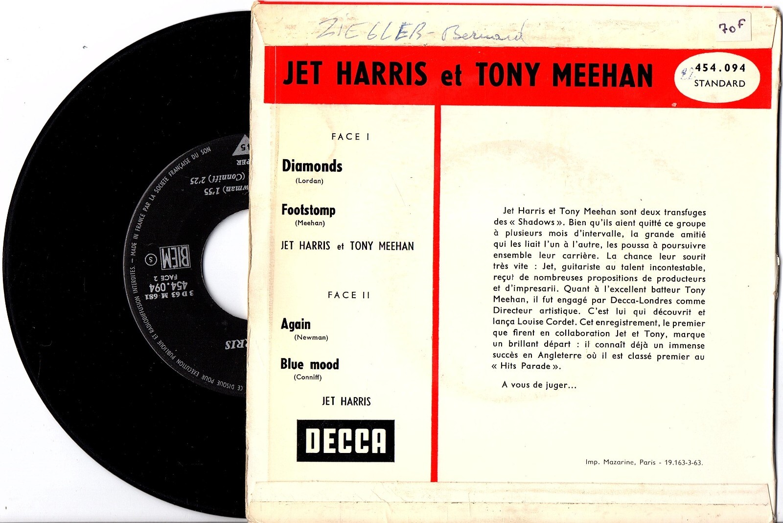 JET HARRIS & TONY MEEHAN [SHADOWS] EP DECCA " DIAMONDS " [FR] | eBay