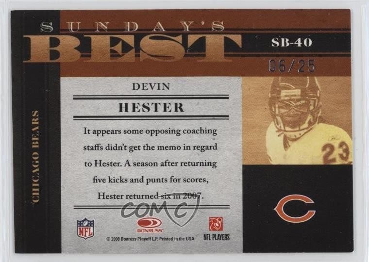 2008 Donruss Classics Sunday's Best Platinum /25 Devin Hester #SB-40 ...