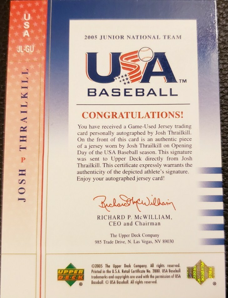 JOSH THRAILKILL 2005 Upper Deck USA Dual AUTO Game Used Jersey SP #/360 ...