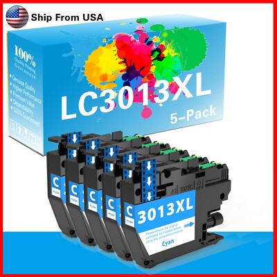 5-Pack LC3013 LC-3013 Cyan Ink Cart Work With MFC-J895DW MFC-J491DW ...