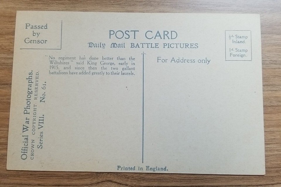 WWI vintage POSTCARD DAILY MAIL OFFICIAL WAR BATTLE PICTURES WILTSHIRES ...