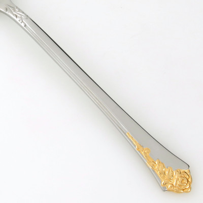 Oneida GOLDEN DAMASK ROSE Stainless Heirloom Cube Gold Accent Flatware ...