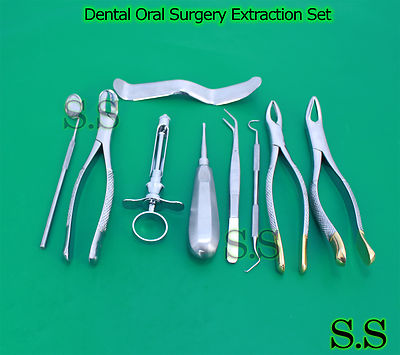 SET OF 10 PCS ORAL DENTAL EXTRACTION KIT+EXTRACTING FORCEPS#150+151+6 ...