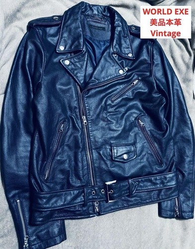 World Exe Genuine Leather Jacket Rider Double Vintage | eBay