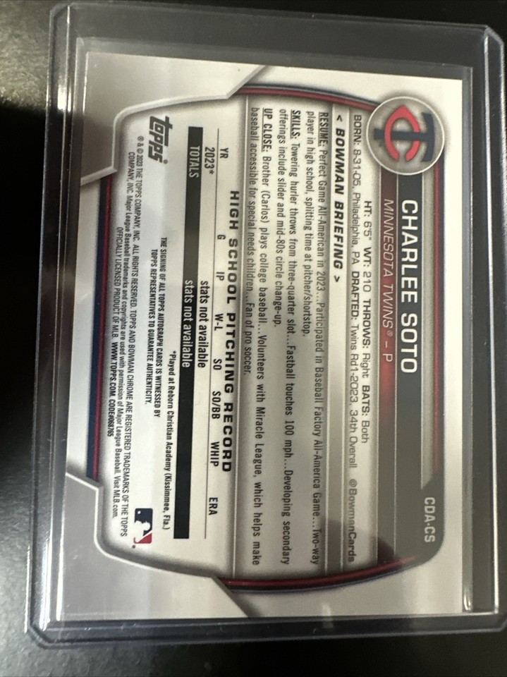 2023 Bowman Chrome Draft Charlie Soto 1st Prospect Auto Autograph #CDA ...