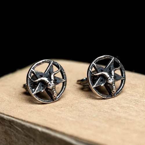 Pentagram Baphomet Devil Satanic Goat Headed Sterling Silver Ear Stud ...