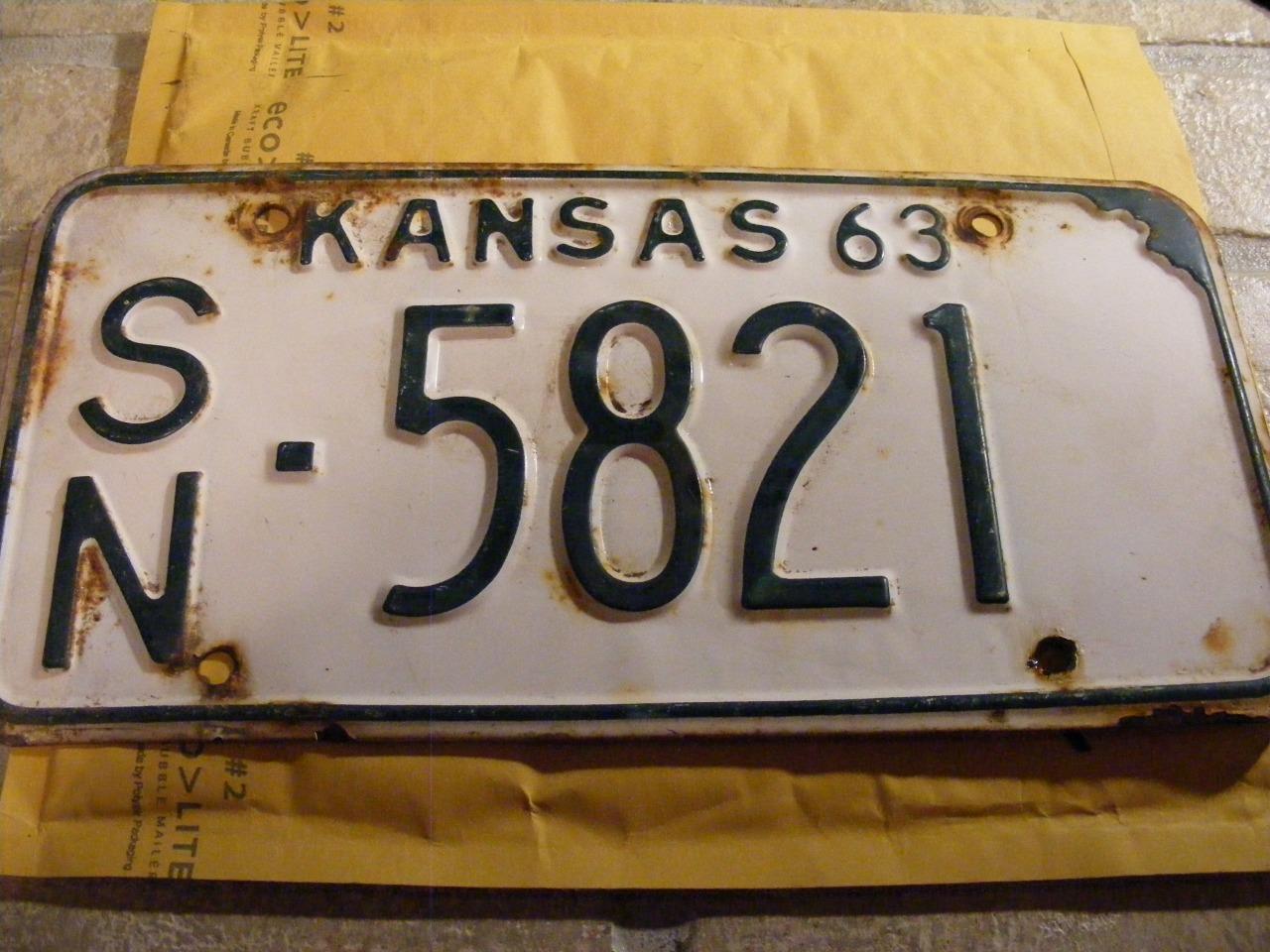 1963 KANSAS STATE LICENSE PLATE CAR VEHICLE AUTO TAG, SN 5821 SHAWNEE ...