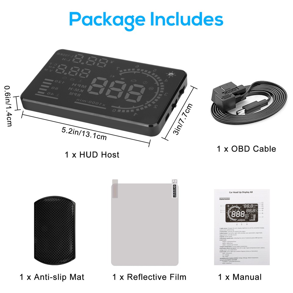 OBD II Car HUD Head Up Display 5.5'' Dash Screen Digital Speedometer ...