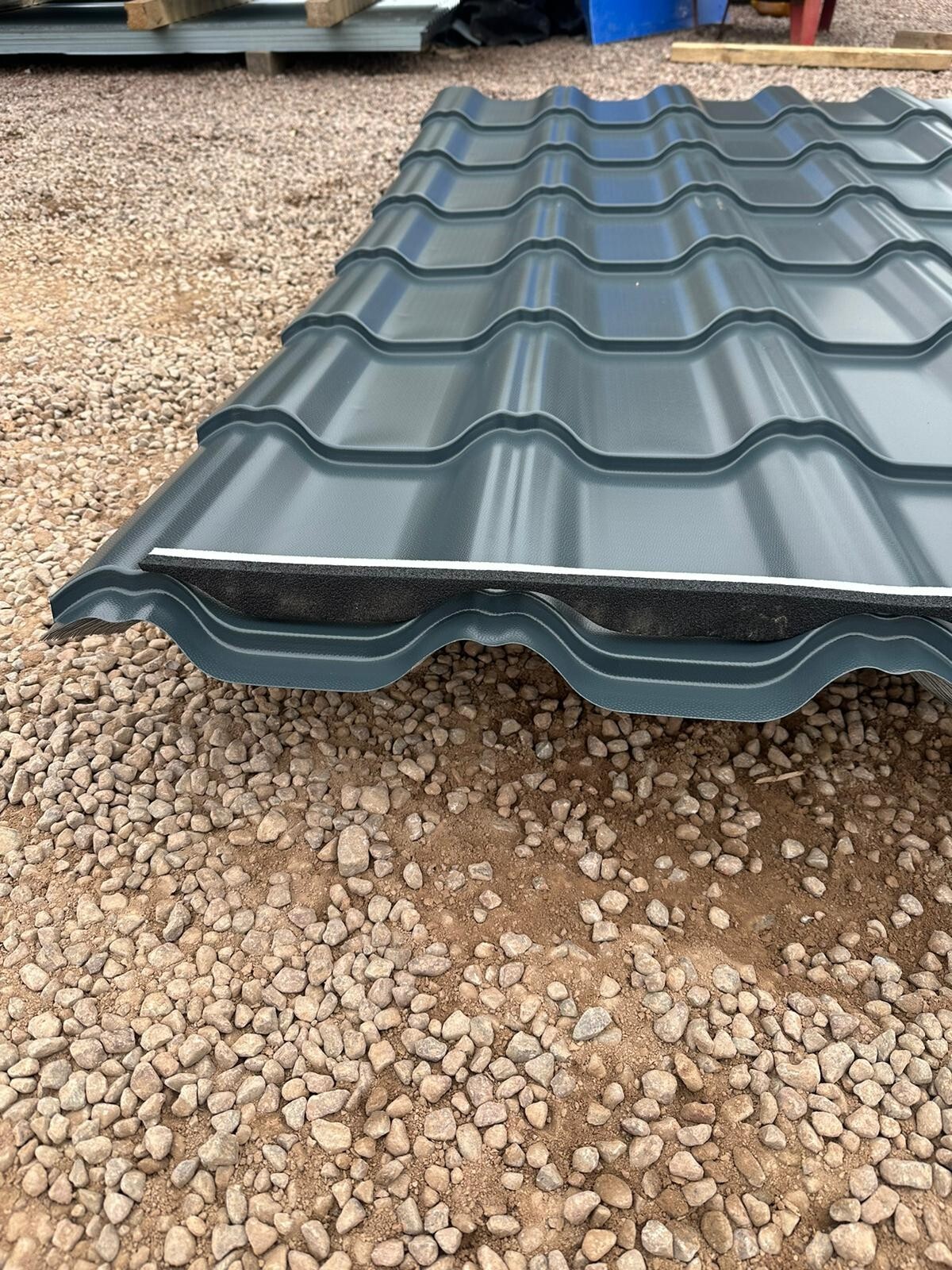 new plastic coated anthracite grey tile effect roofing sheets 14ft x 1. ...