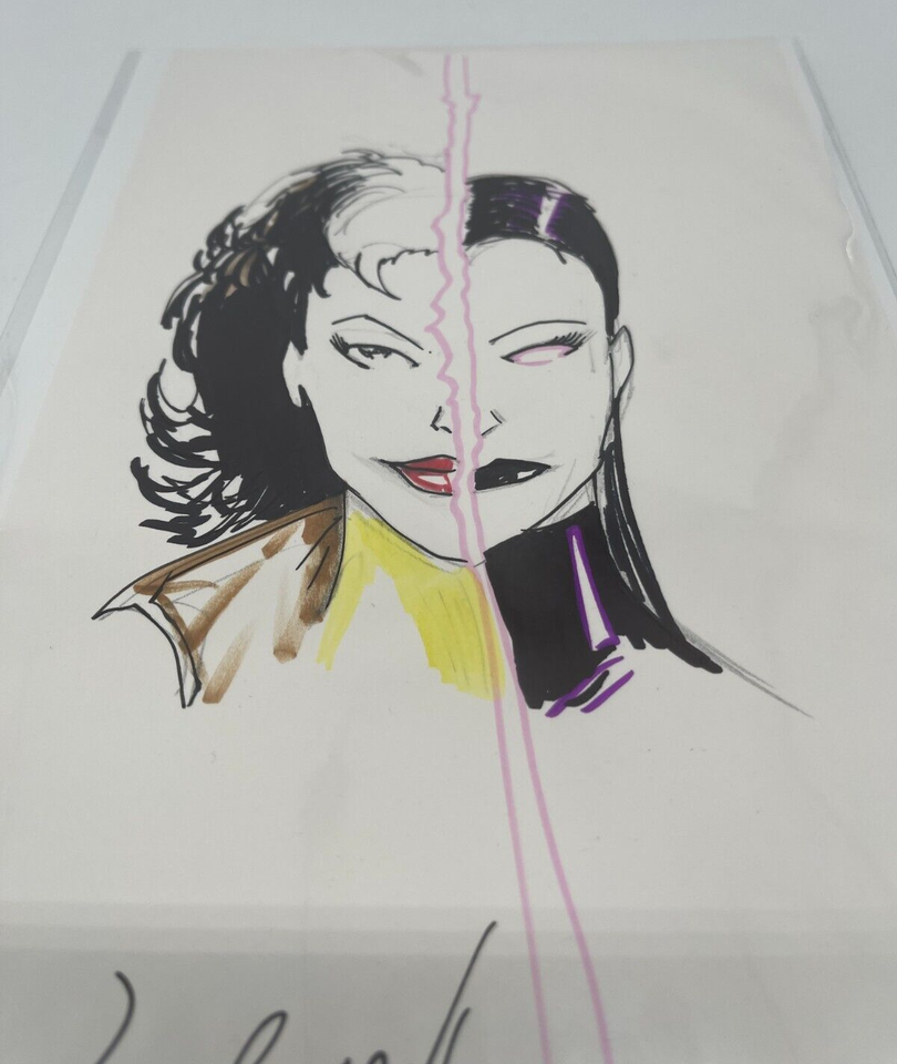 X-MEN Rogue & Psylocke Original Sketch by Livio Ramondelli 6x9 Signed w ...