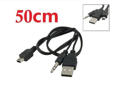 Mini B USB 5-Pin to 3.5mm AUX Audio MP3 MP4 Charge Cable Speaker ...