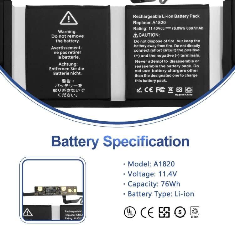 A1707 Battery Replacement A1820 Battery for MacBook Pro 15" Late 2016 ...