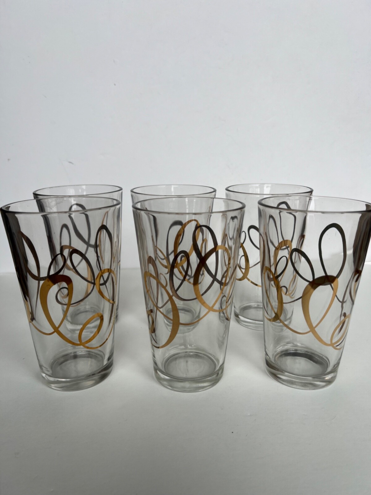 vintage drinking glasses gold swirl scroll design | eBay