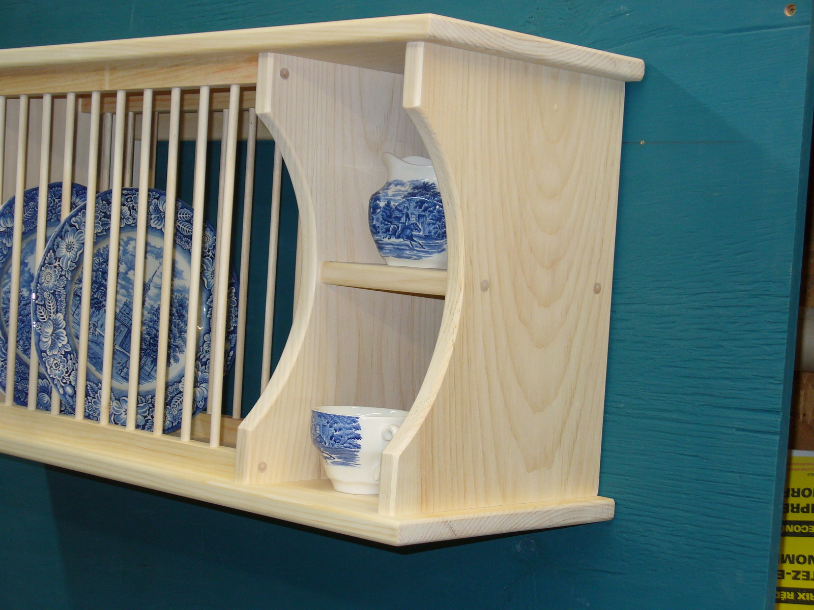 *NEW* split shelf cabinet wall counter WOOD PLATE dish RACK mugs ...