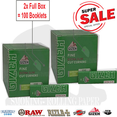 Gizeh Extra Slim Fine Rolling Papers Cut Corners 2x Full Box = 100 ...