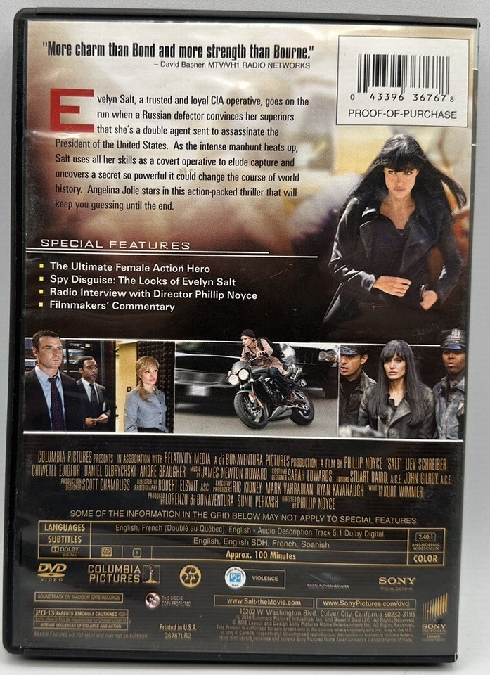 Salt DVD Angelina Jolie Liev Schreiber Theatrical Edition Free Shipping ...