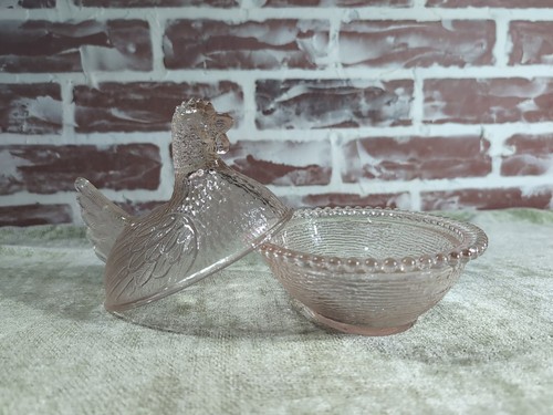 Vintage Indiana Glass Pink Chicken Hen On Nest Covered | eBay
