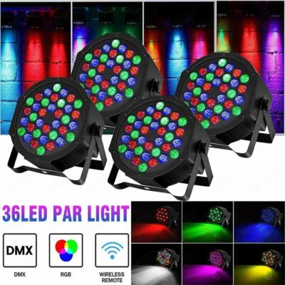 4/8X 36 LED Stage Lights RGB Par Can Flat DMX512 DJ Disco Bar Uplighter ...