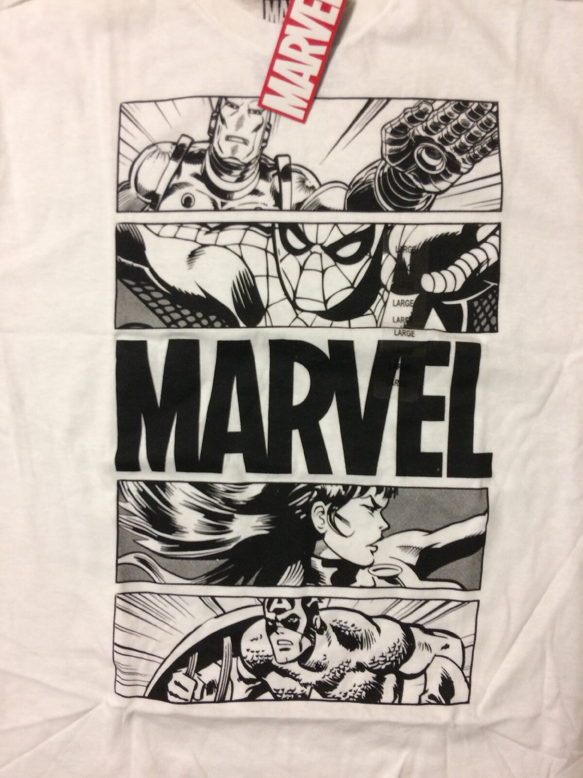 Large L White Marvel Spiderman Captain America Iron M… - Gem
